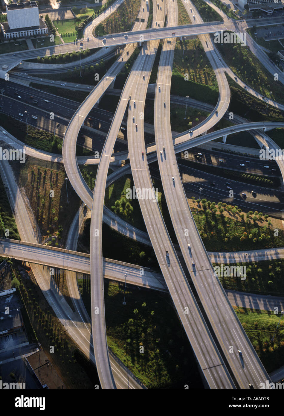 Aeriel view of freeway interchange near Atlanta at sunrise Stock Photo ...