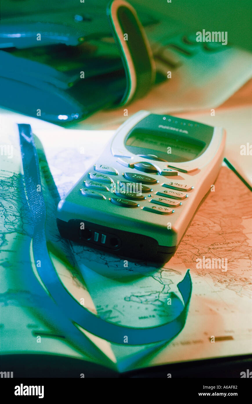 Mobile Phone on World Map Stock Photo - Alamy