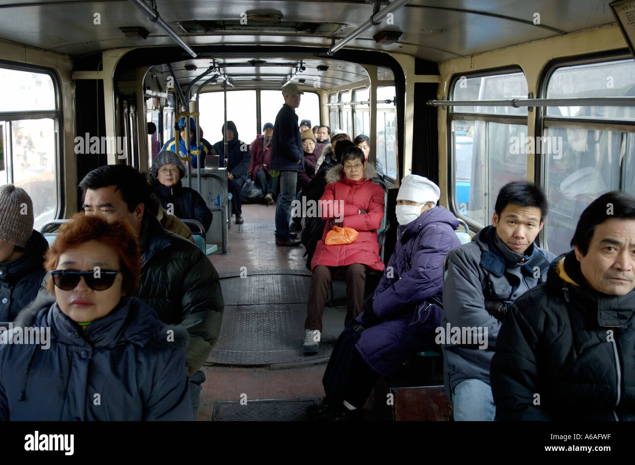 interior of an old bus in Beijing China 2006 Stock Photo - Alamy