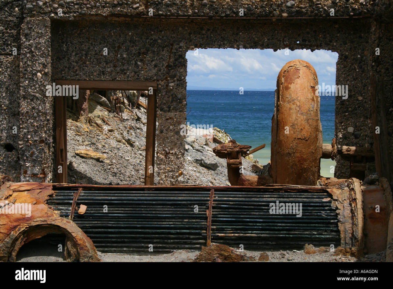 Sulphur factory remains, White Island volcano, Bay of Plenty, New ...