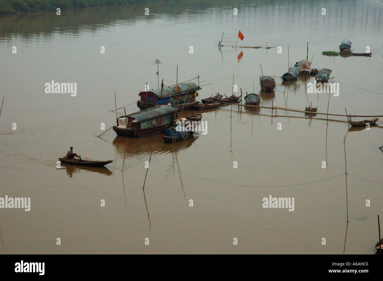 Song Hong Red River from the Long Bien Bridge Hanoi Vietnam South East ...