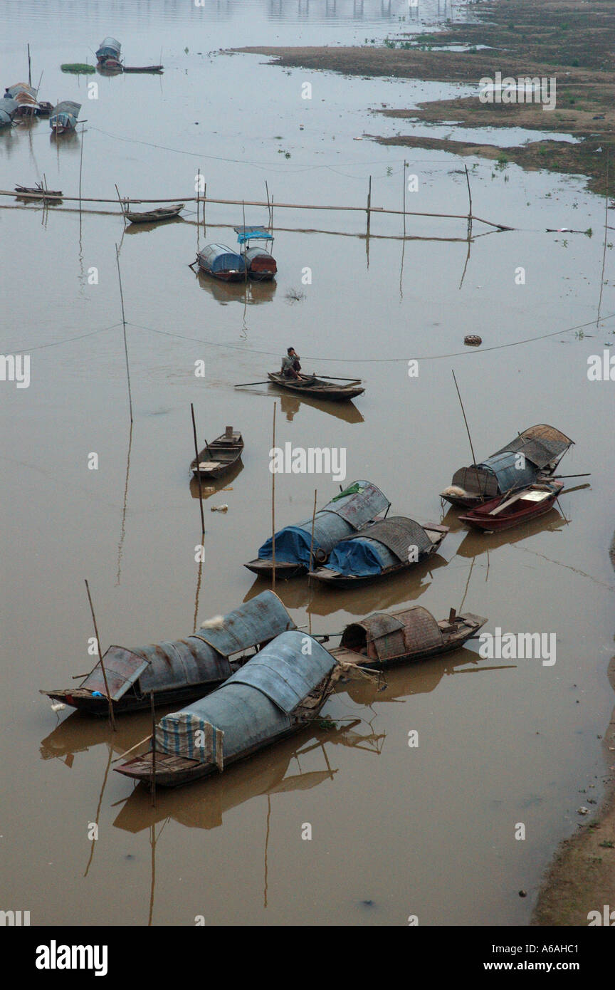 Song Hong Red River from the Long Bien Bridge Hanoi Vietnam South East ...