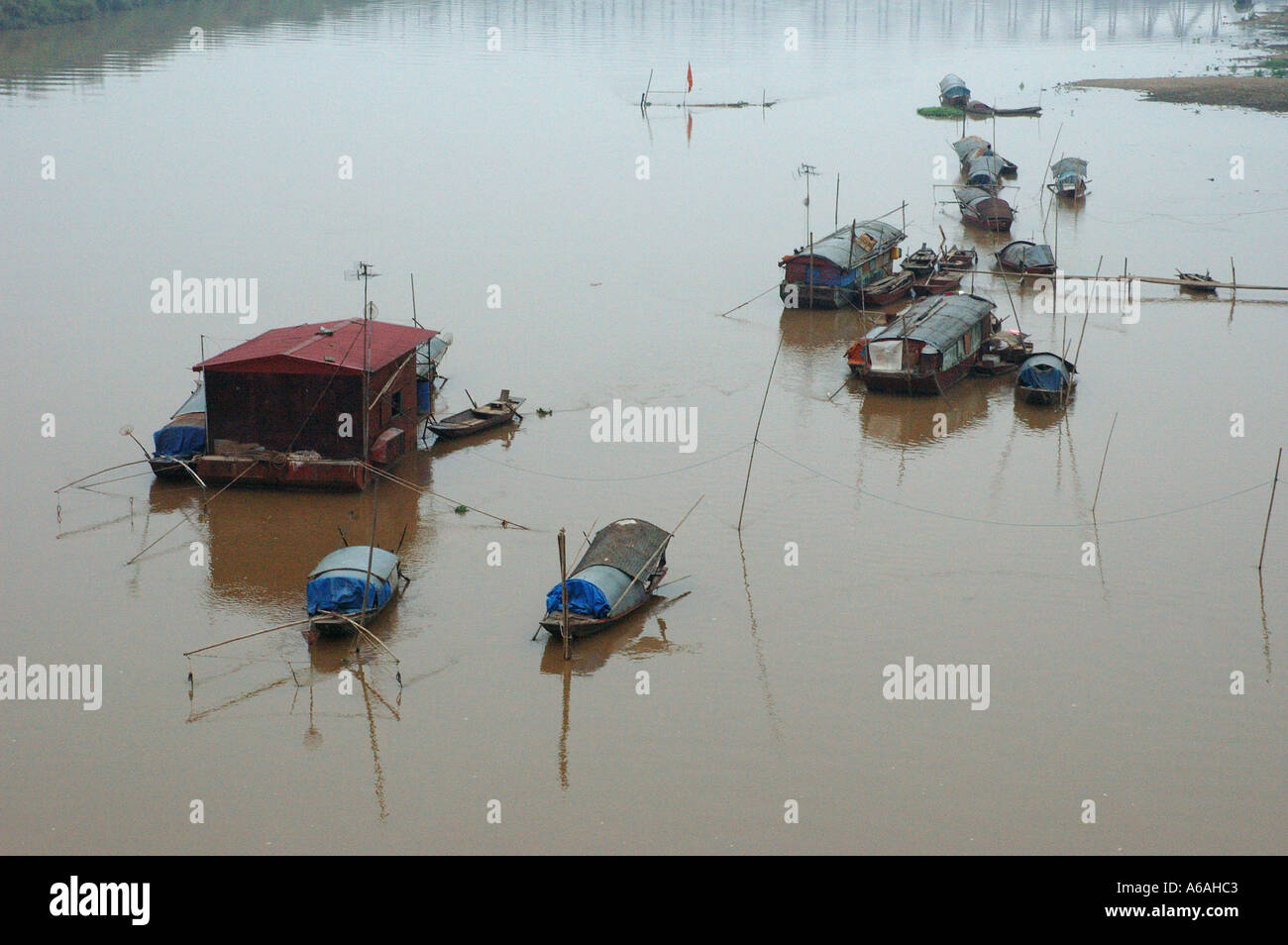 Song Hong Red River from the Long Bien Bridge Hanoi Vietnam South East ...