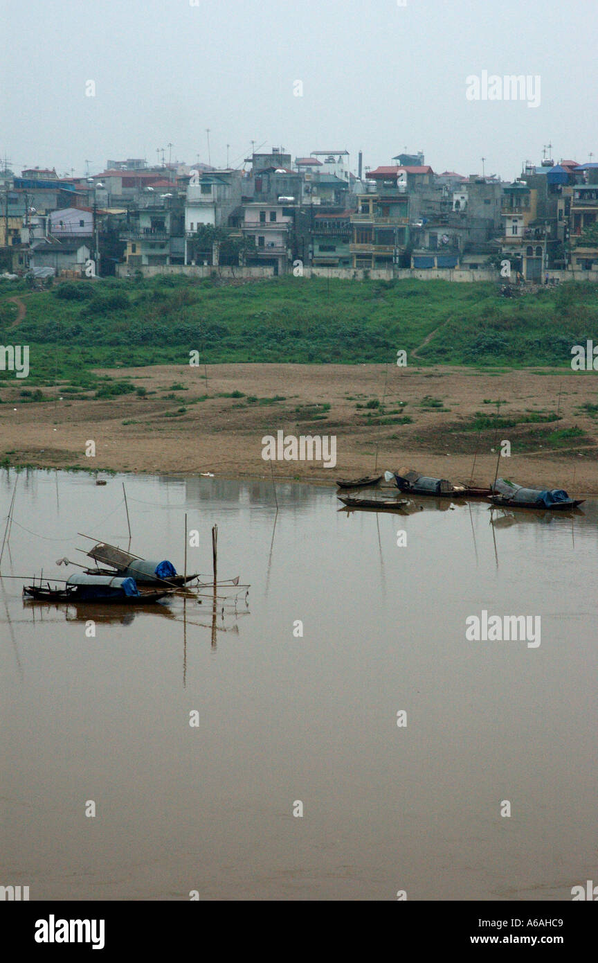 Song Hong Red River from the Long Bien Bridge Hanoi Vietnam South East ...
