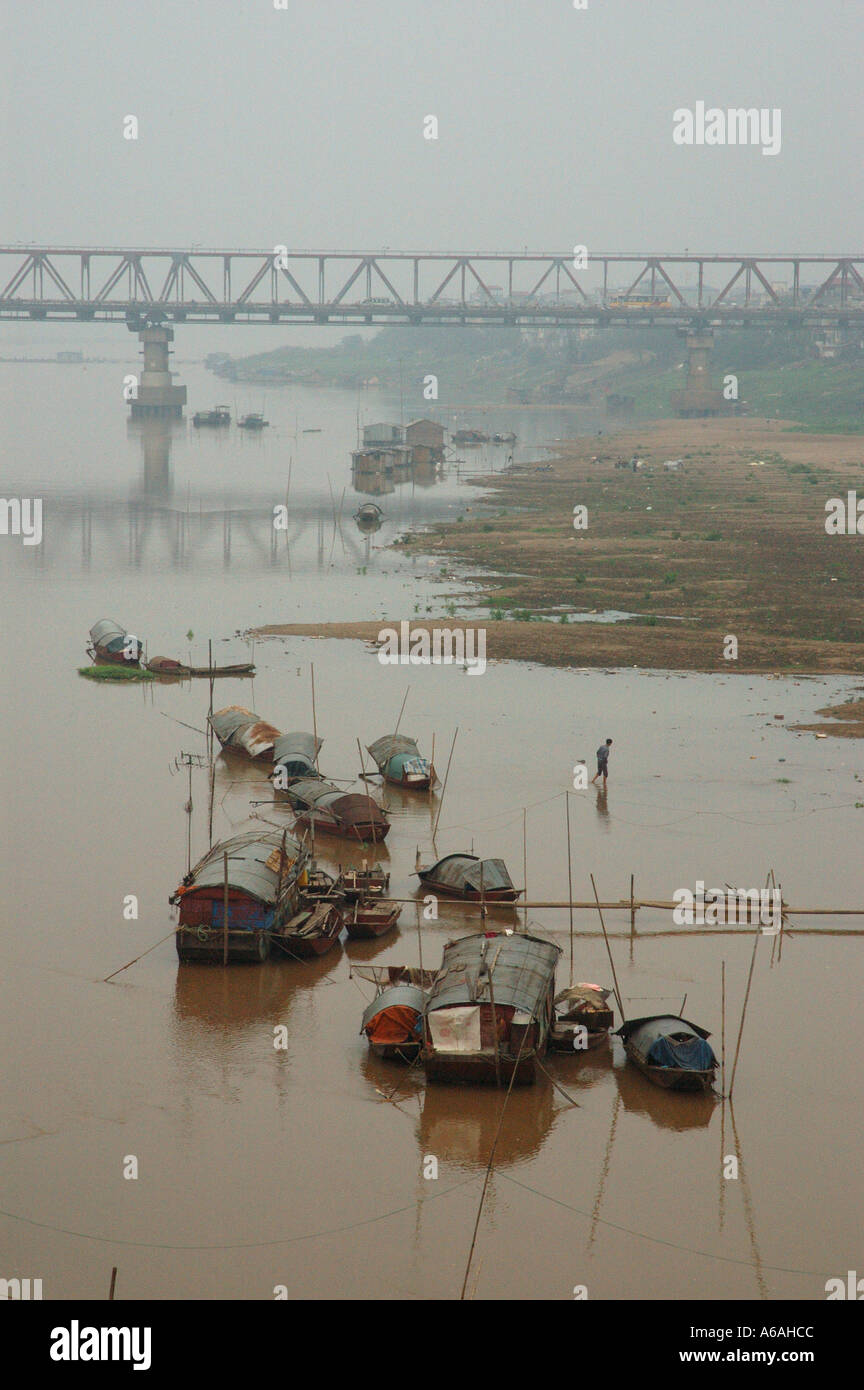 Song Hong Red River from the Long Bien Bridge Hanoi Vietnam South East ...