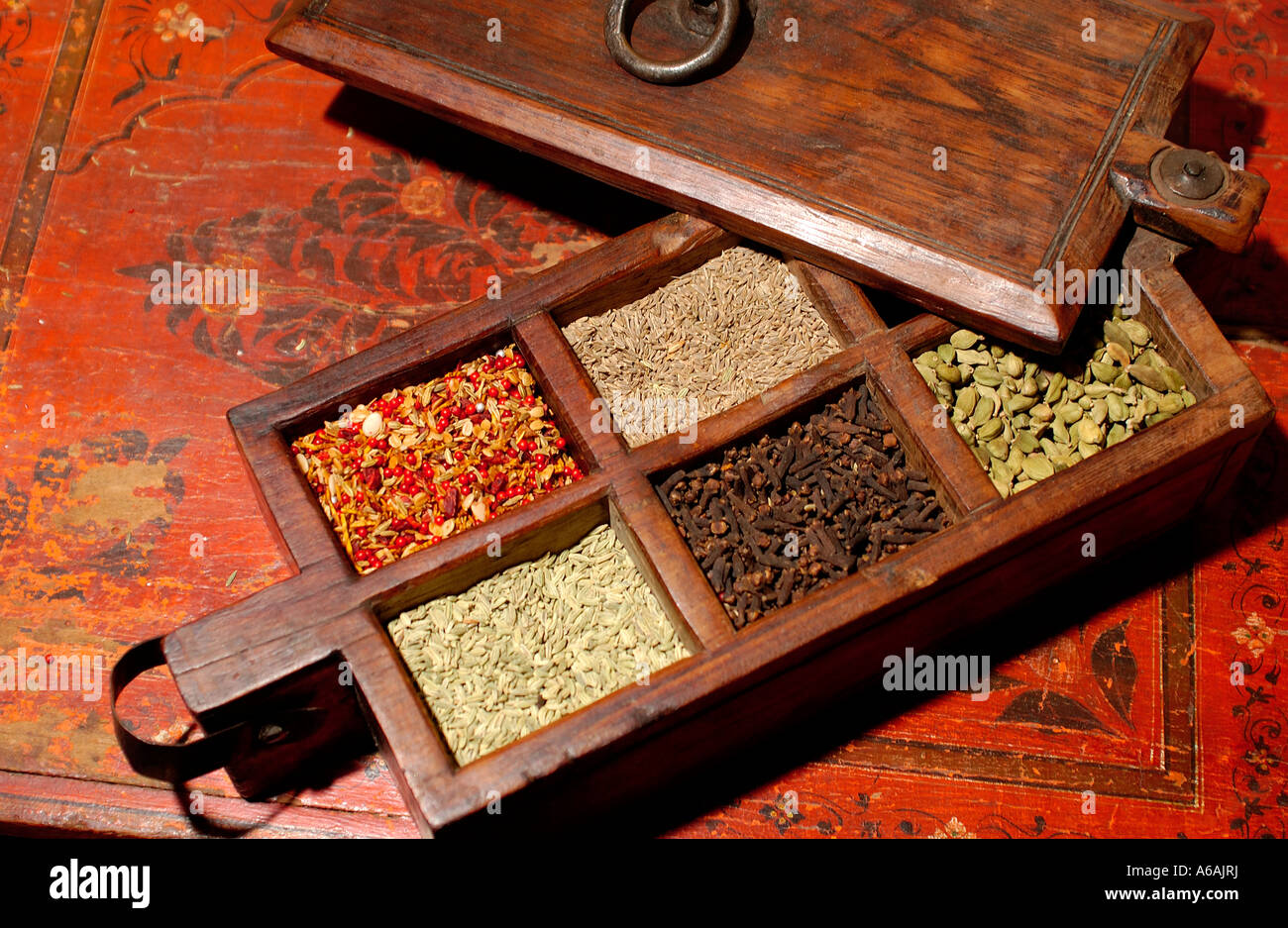 Antique portable box of spices Stock Photo - Alamy