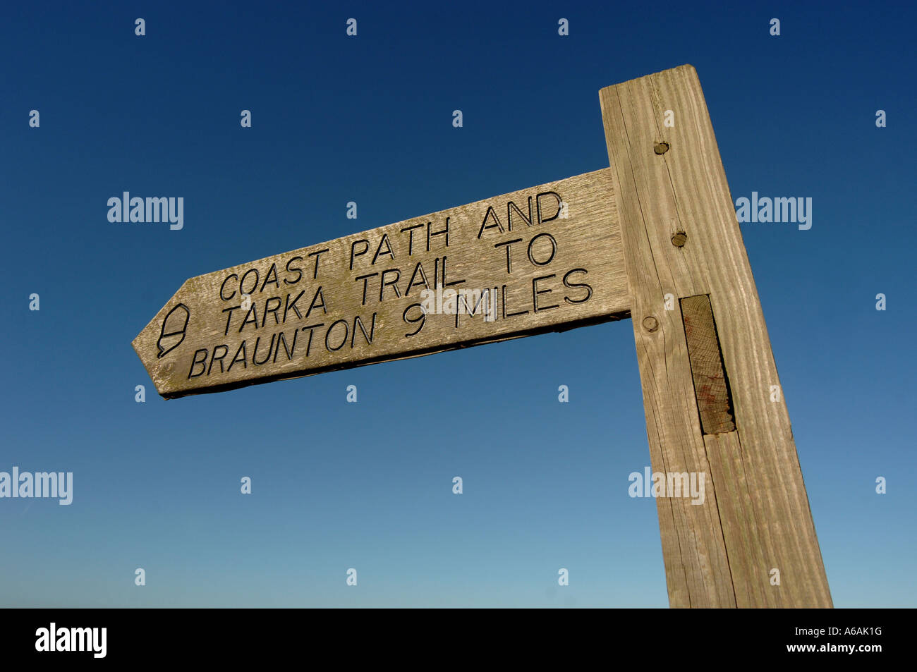 coastal path tarka trail sign at Croyde Bay Beach, North Devon UK Stock ...