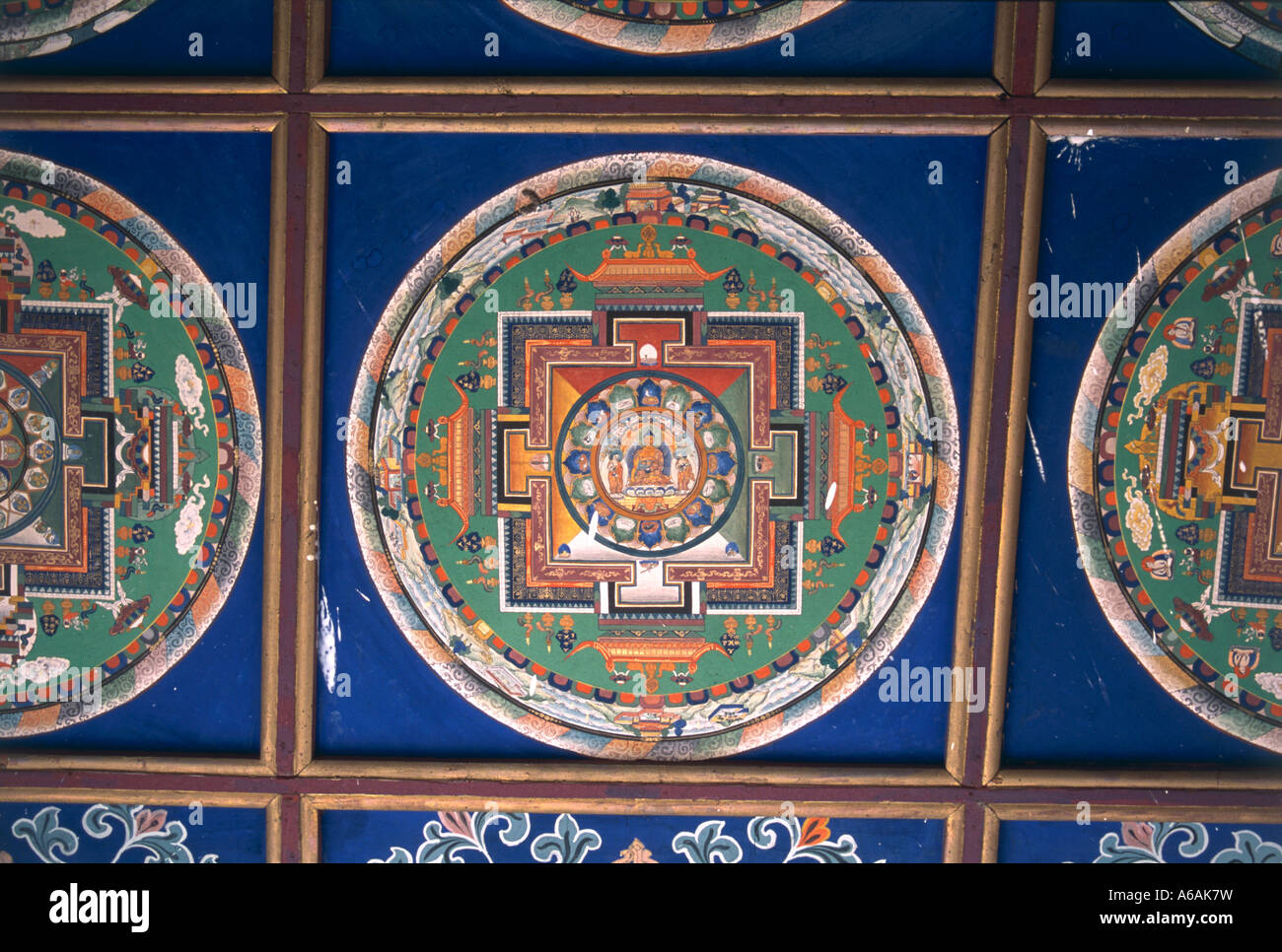 China, Tibet, Lhasa, intricately painted mandala symbolizing universe ...