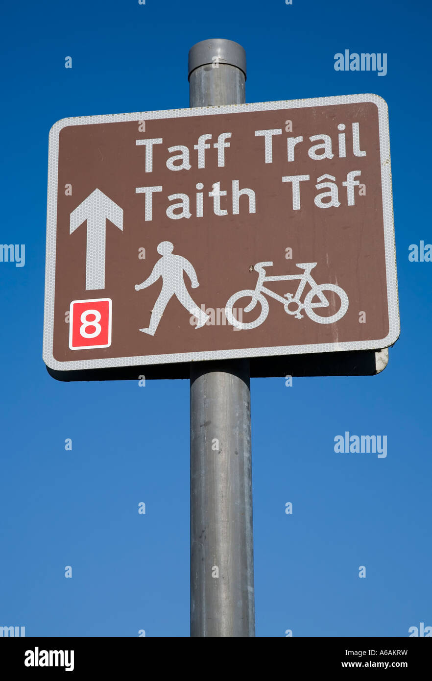Taff Trail bilingual sign in English and Welsh Cardiff Wales UK Stock ...