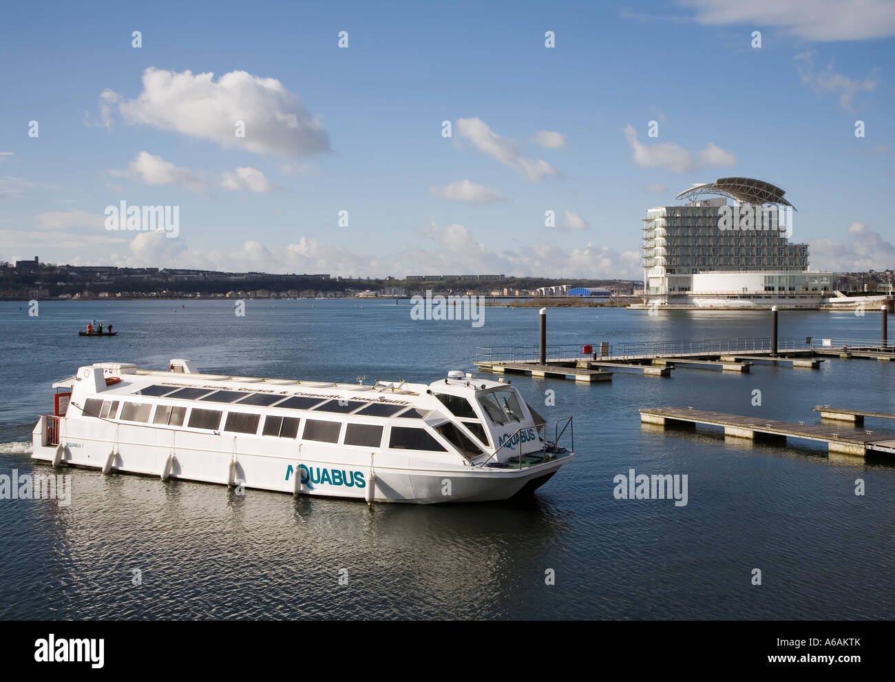 Water bus arriving and St David s Hotel Cardiff Bay Wales UK Stock ...