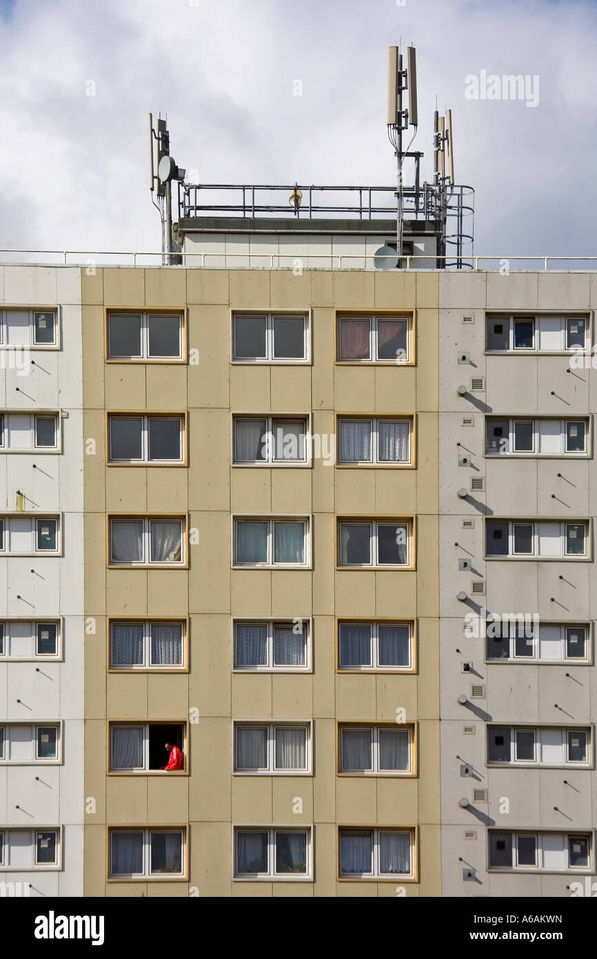 Mobile phone transmitters on top of tower block Cardiff Wales UK Stock ...