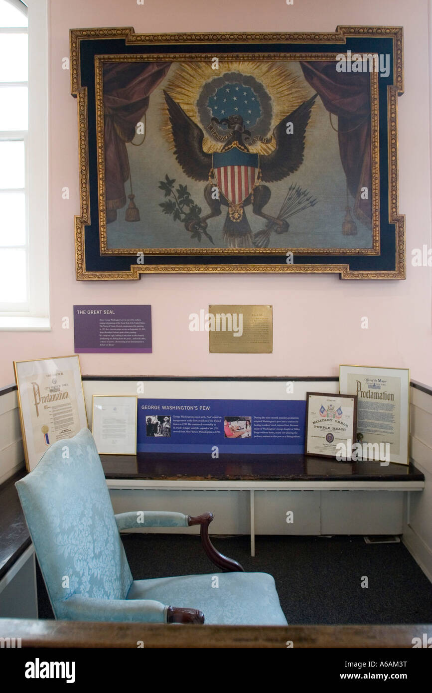 George Washington's pew in St Paul’s Chapel near Site of World Trade ...