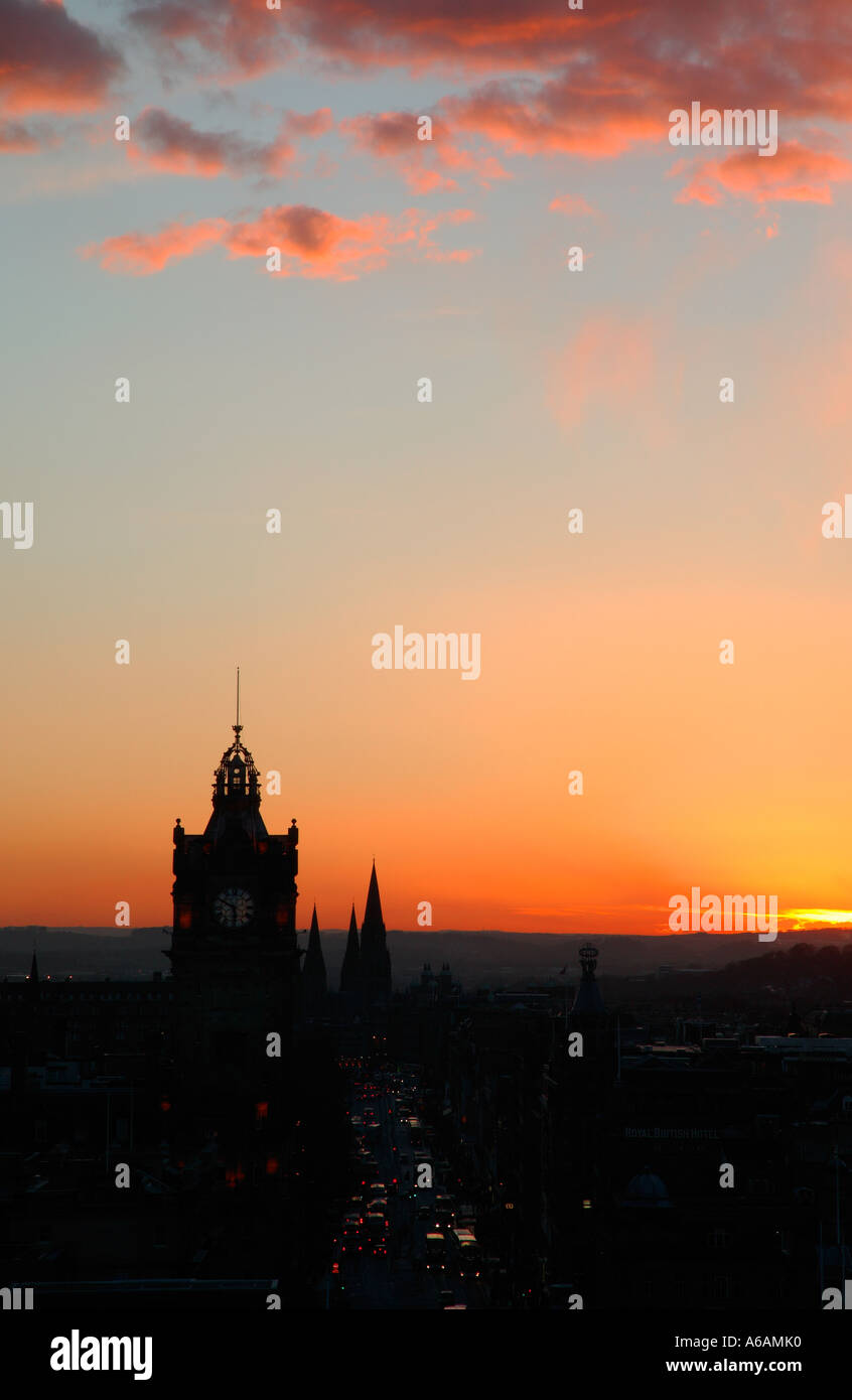 Sunset behind a silhouette of the city of Edinburgh Scotland and the ...