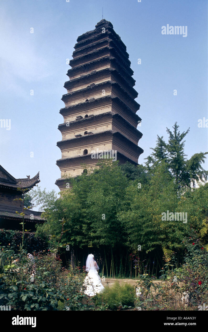 China, Shaanxi, Xi'an, Small Goose Pagoda, low angle view Stock Photo ...