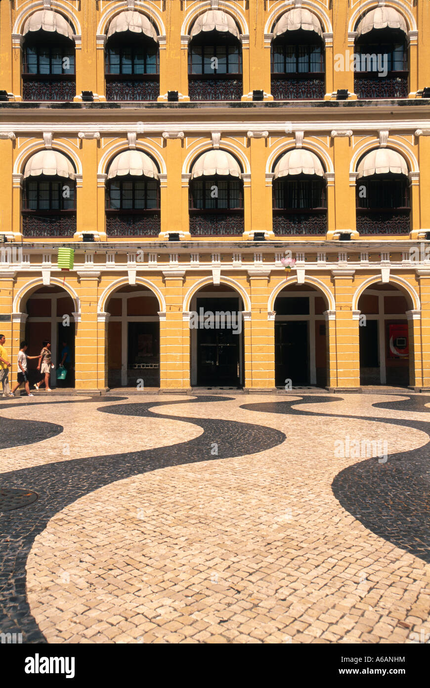China, Macau, Largo do Senado, colonial facade of building Stock Photo ...