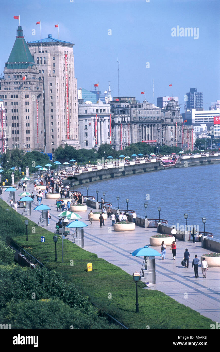 China, Shanghai, Bund, European architecture overlooking promenade and ...