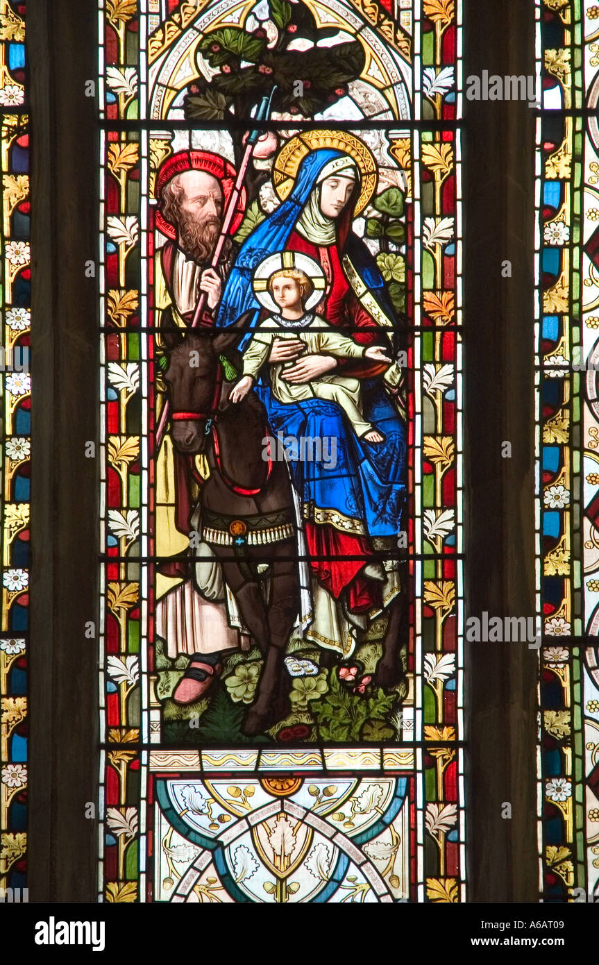 Holy family in a stained glass window Stock Photo - Alamy
