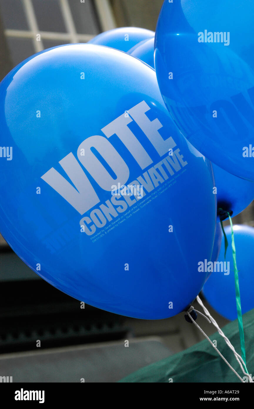 vote conservative blue balloons Stock Photo - Alamy