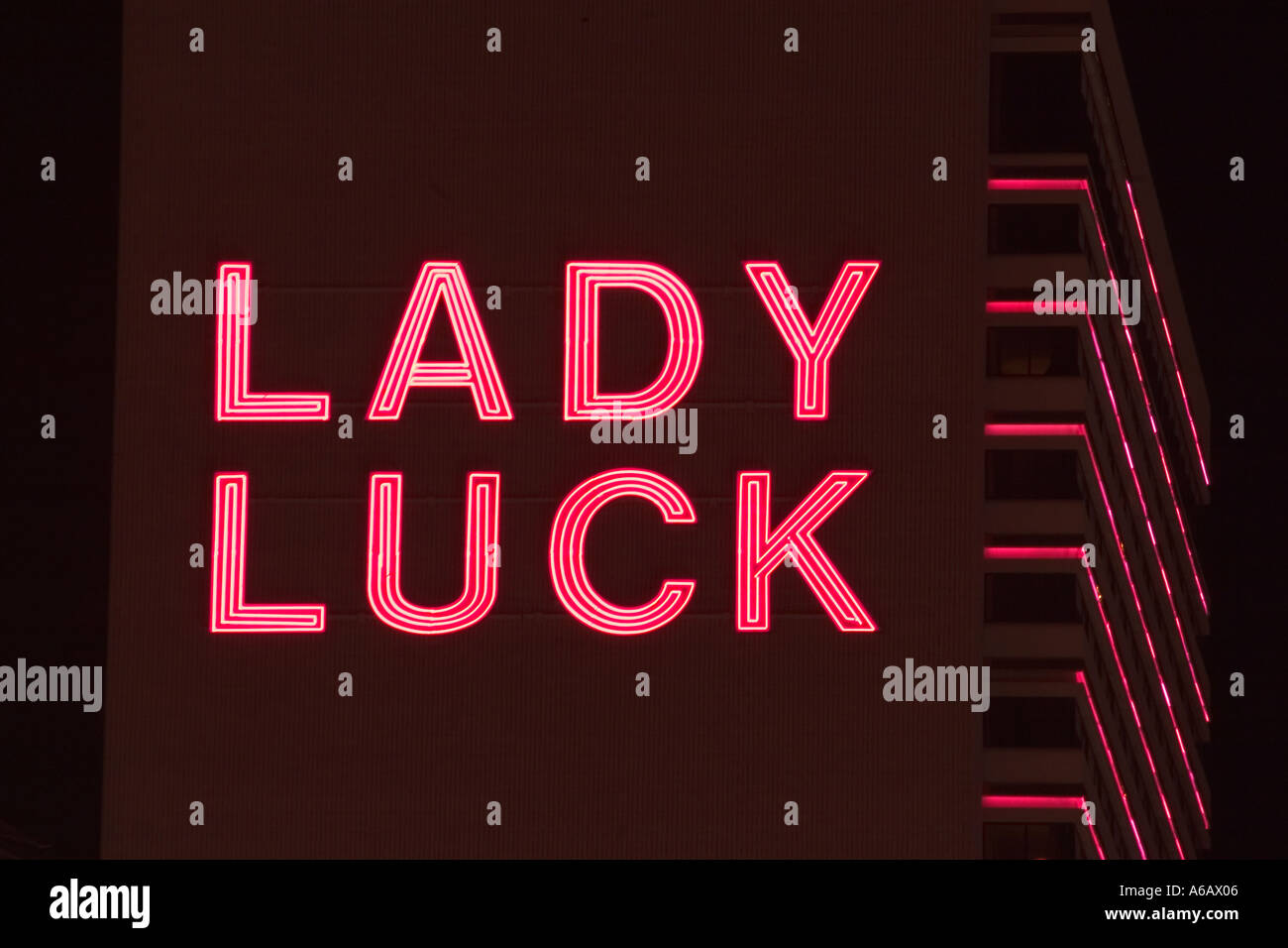lit neon lady luck sign downtown las vegas nevada USA 2005 Stock Photo ...