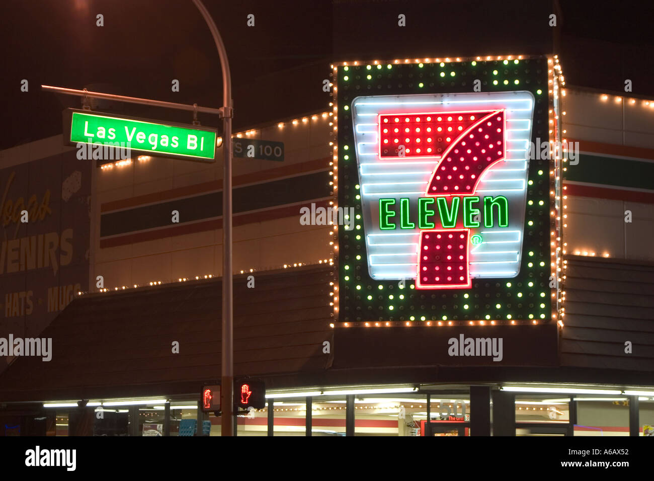 illuminated seven eleven sign fremont street las vegas blvd downtown las vegas nevada USA 2005 ...
