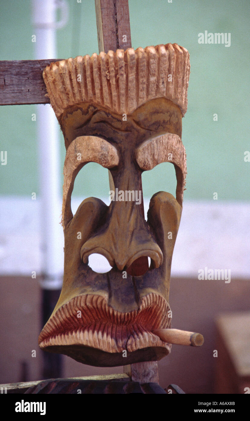 Wooden mask for sale at a market in Trinidad Cuba Stock Photo - Alamy