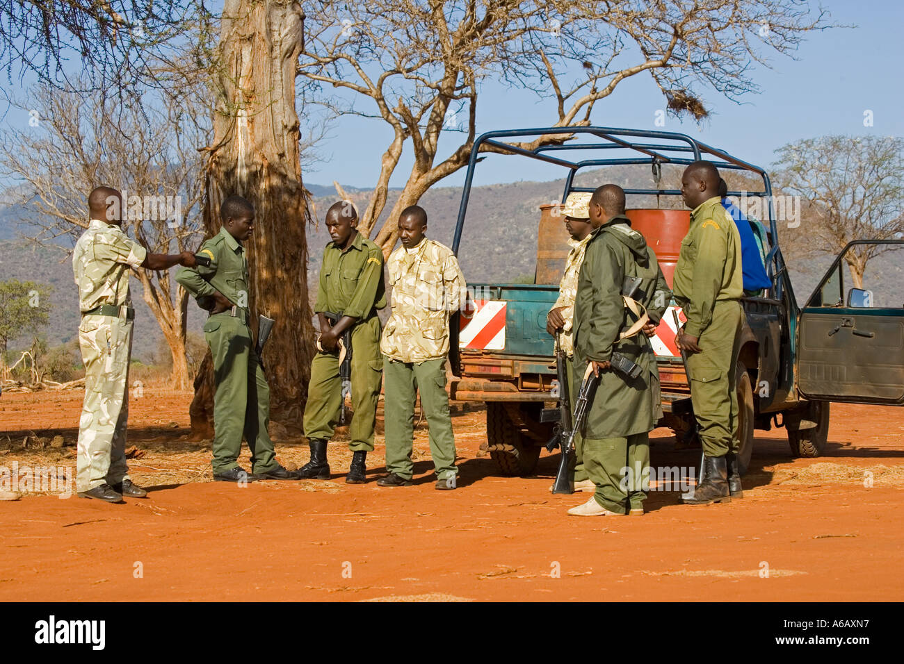 Warden briefing anti poaching patrol Ngulia Rhino Sanctuary Tsavo West ...
