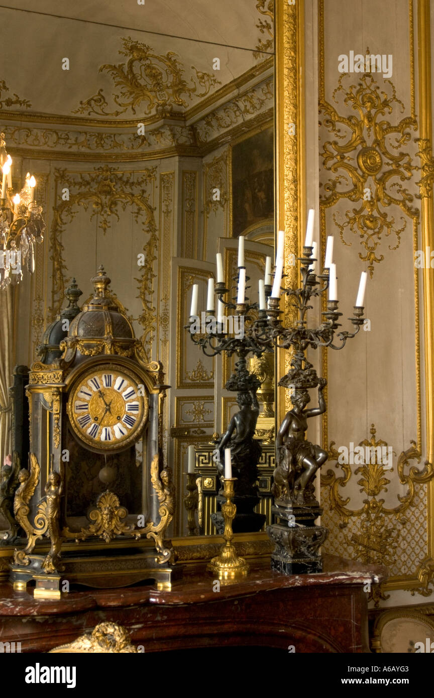 Candelabra and clock Chateau of Chantilly France Stock Photo - Alamy