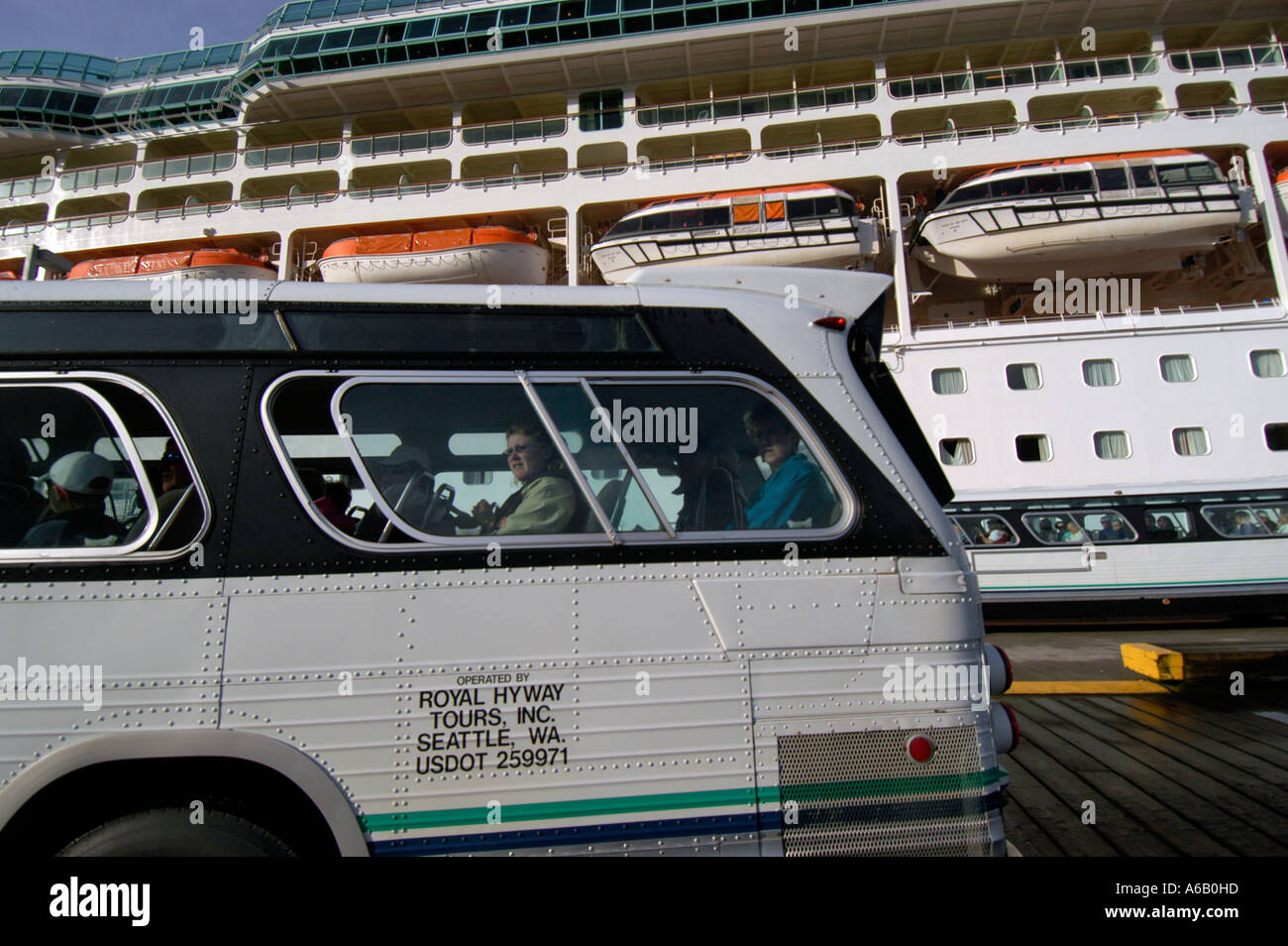 Cruise ship at dock with buses Ketchikan Alaska Stock Photo - Alamy