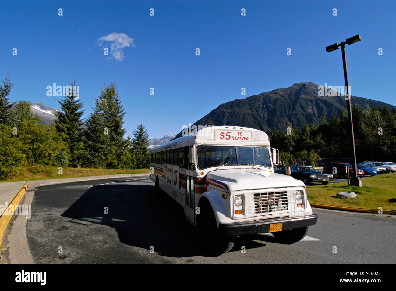 Shuttle bus to Mendenhall Glacier Juneau Alaska Stock Photo - Alamy