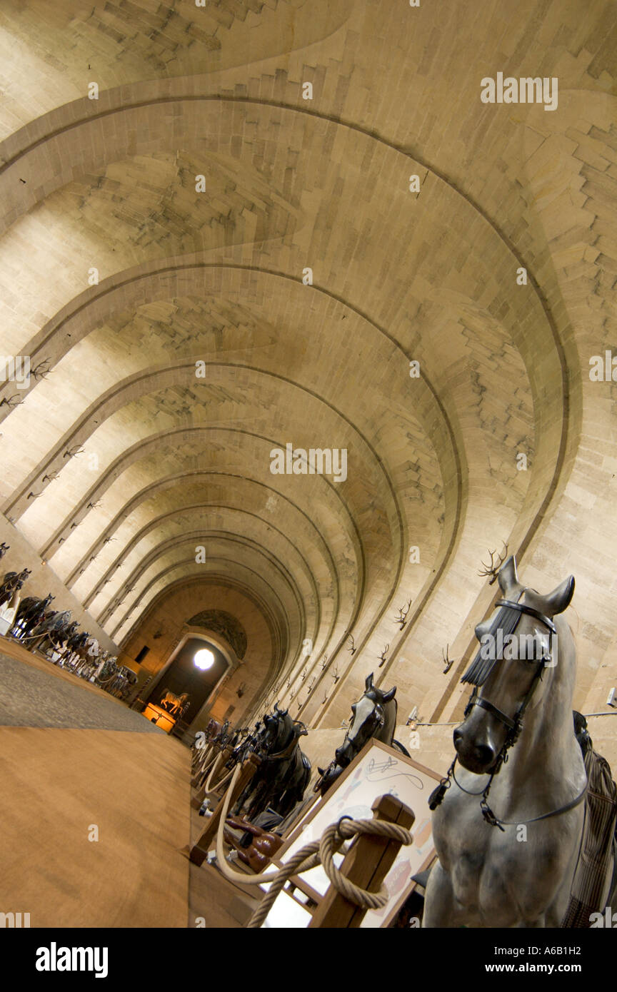 Interior of Grand Stables with life size model horses Chantilly France ...