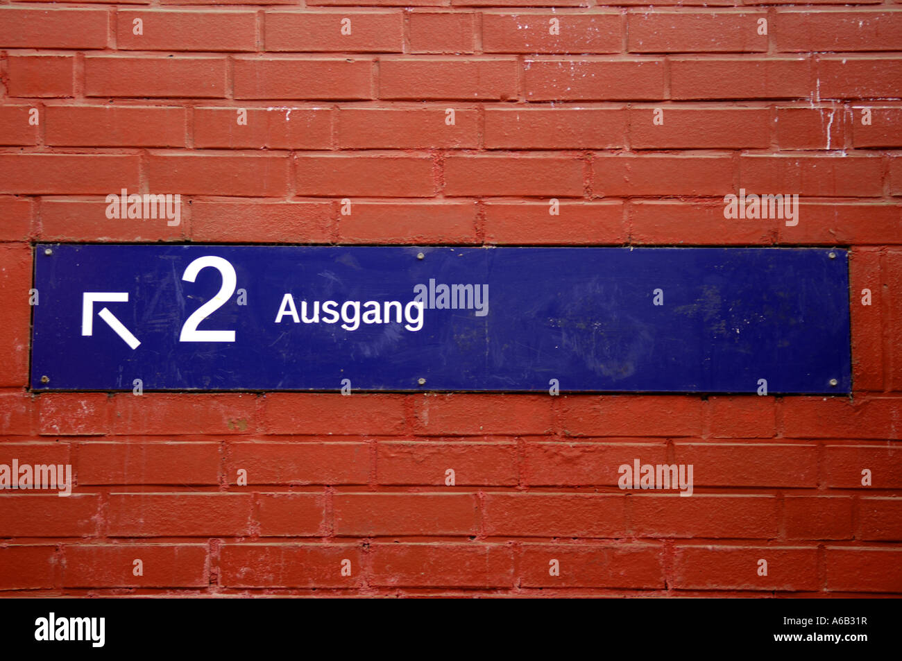 platform two gleis zwei red blue german germany train station wall sign ...