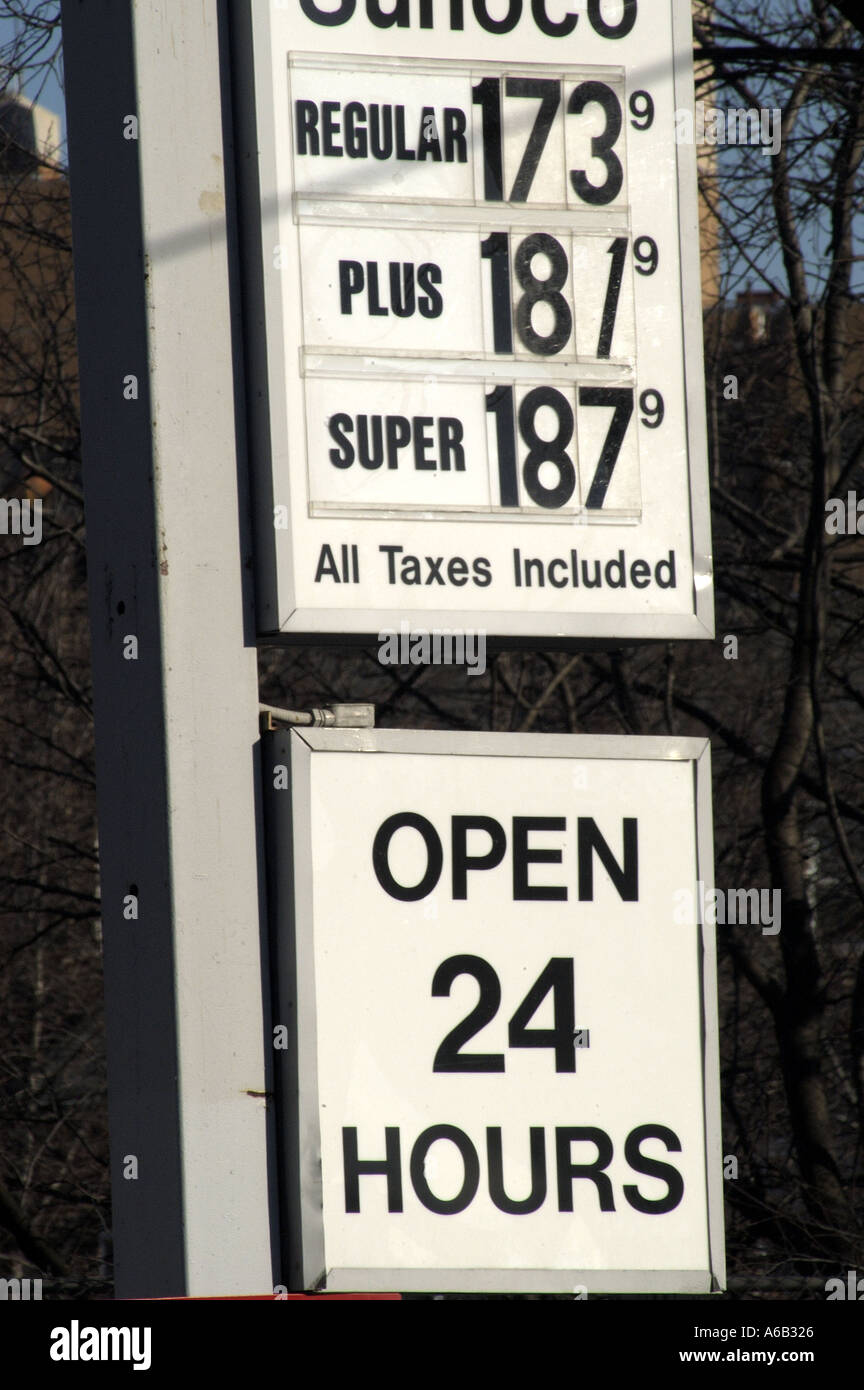Price list board sign at 24 hour gas station Stock Photo - Alamy