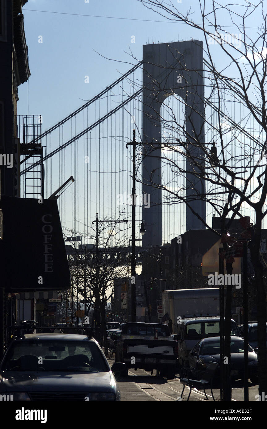 Verrazano Narrows Bridge NY arch suspension vertical Stock Photo - Alamy