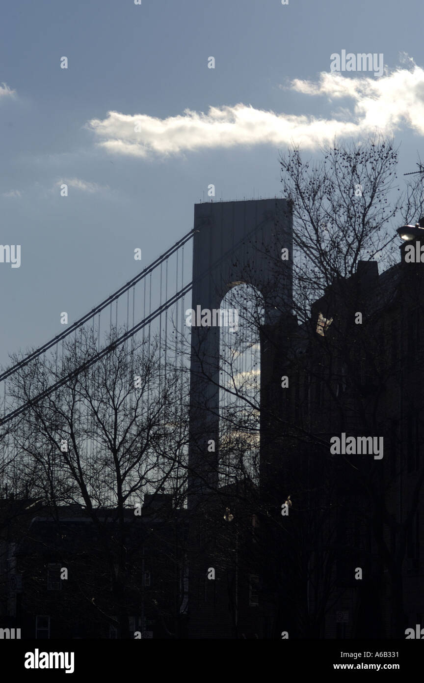 Verrazano Narrows Bridge NY arch suspension vertical Stock Photo - Alamy