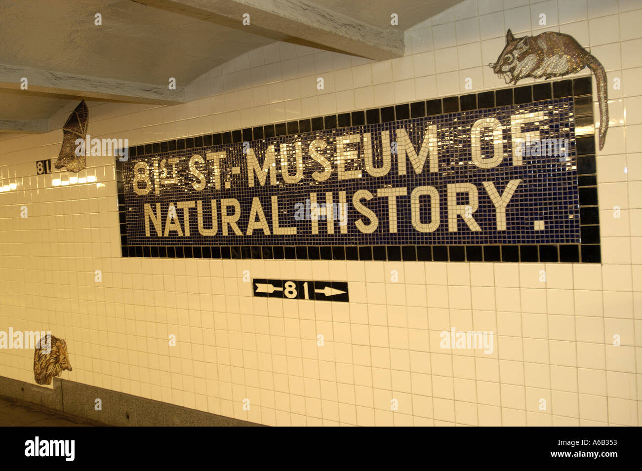 Museum of Natural History NY subway stop sign horizontal Stock Photo ...