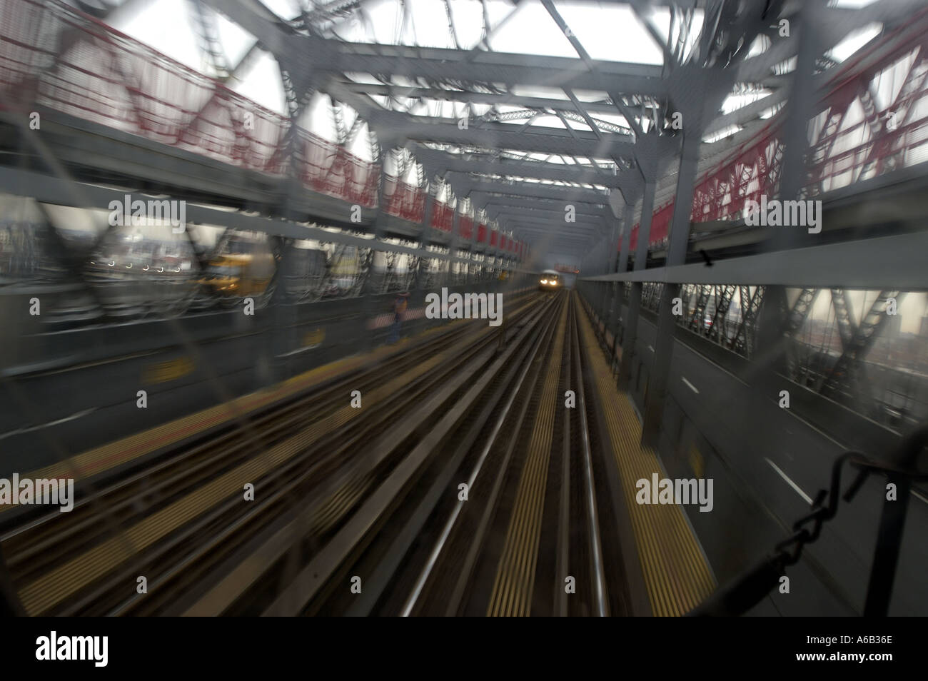 Williamsburg Subway bridge grid metal pillars commuters train station ...