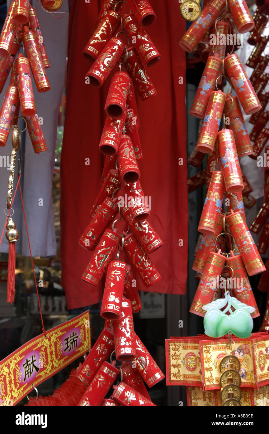 Chinese New Year firecrackers hanging vertical Stock Photo - Alamy
