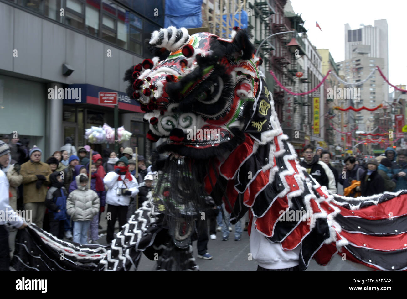 Chinese New Year firecrackers hanging parade dragon horizontal Stock ...