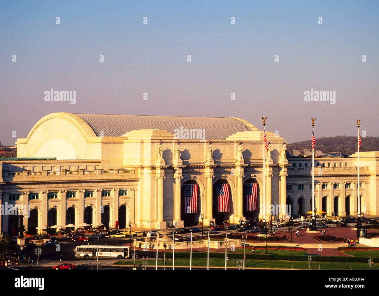 Union Station Building Washington DC at dusk. Railroad terminal on ...