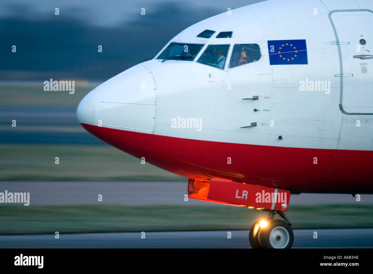 Aeroplane at night nose lights Stock Photo - Alamy