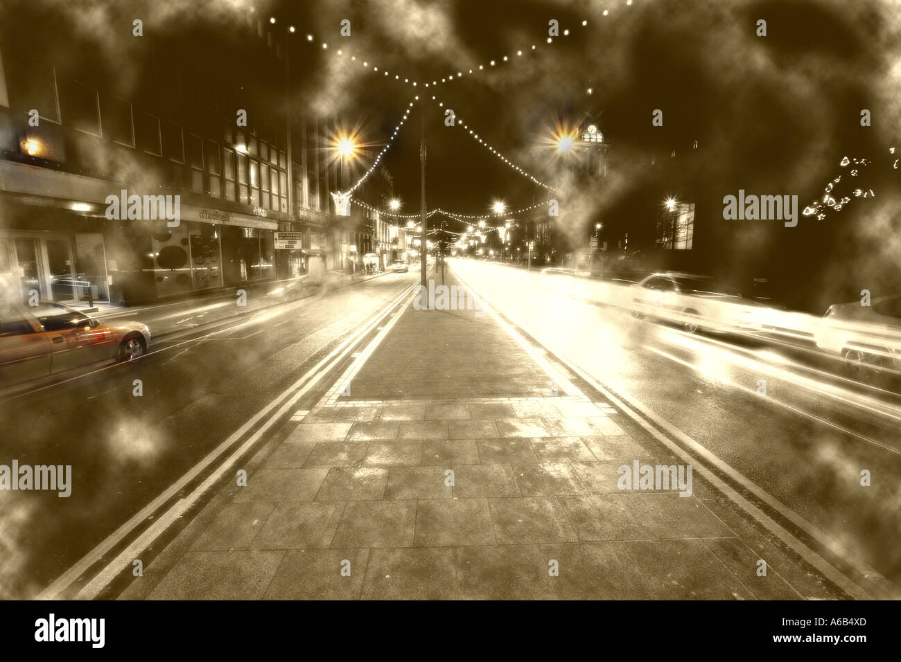 busy road at night in leeds Stock Photo - Alamy