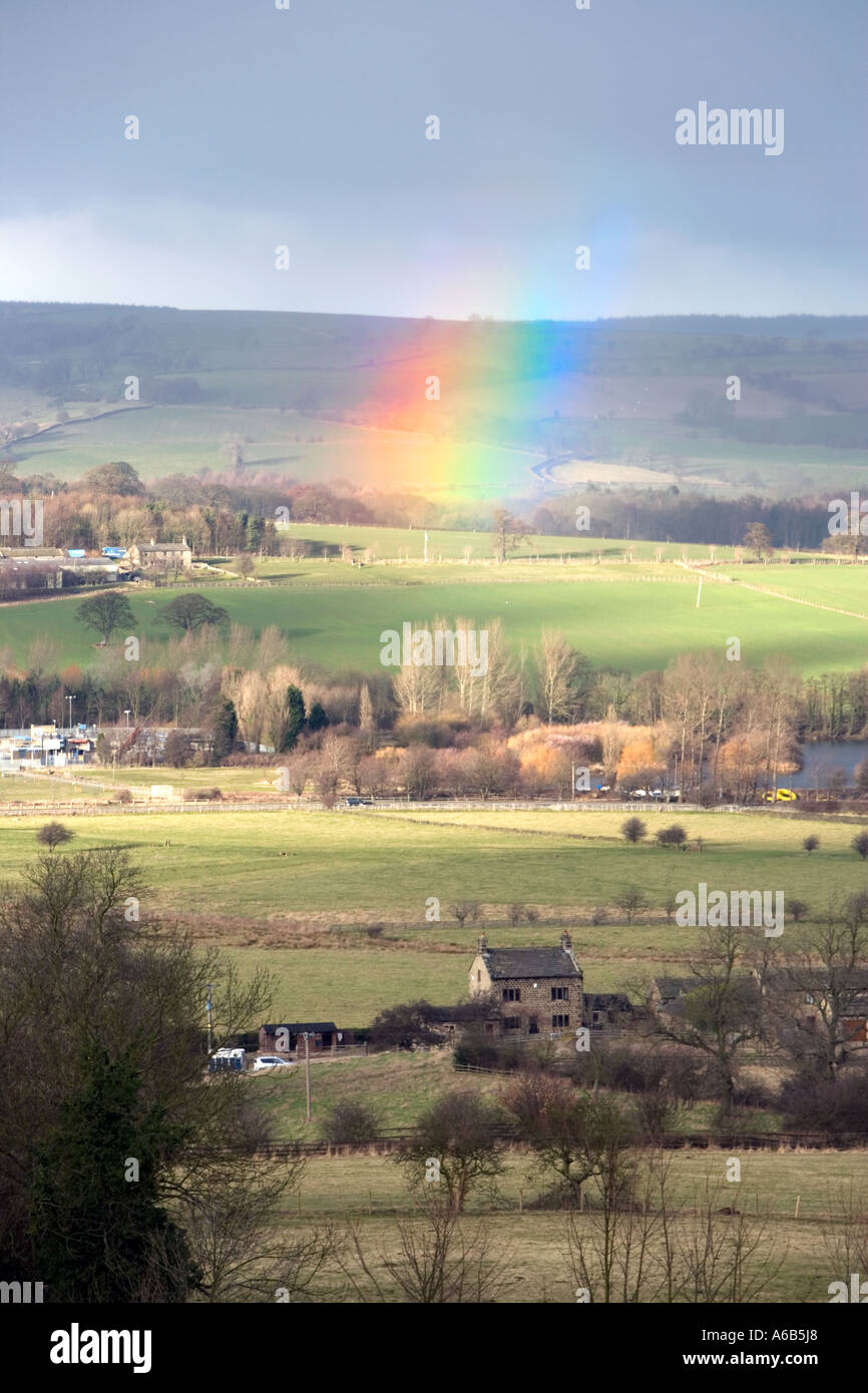 Cityscape rural landscape homes dense rainbow Stock Photo - Alamy