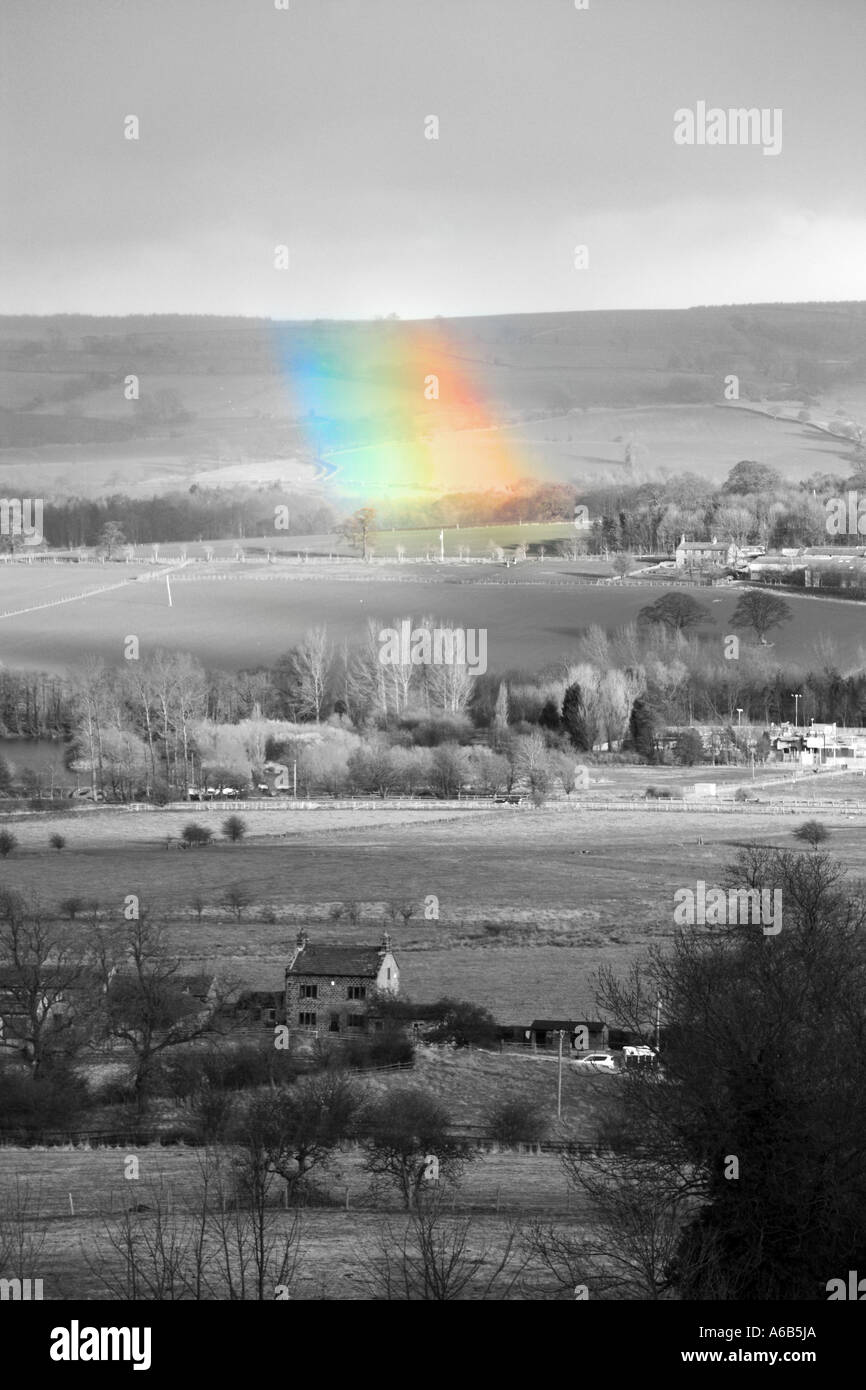 Cityscape rural landscape homes dense rainbow Stock Photo - Alamy
