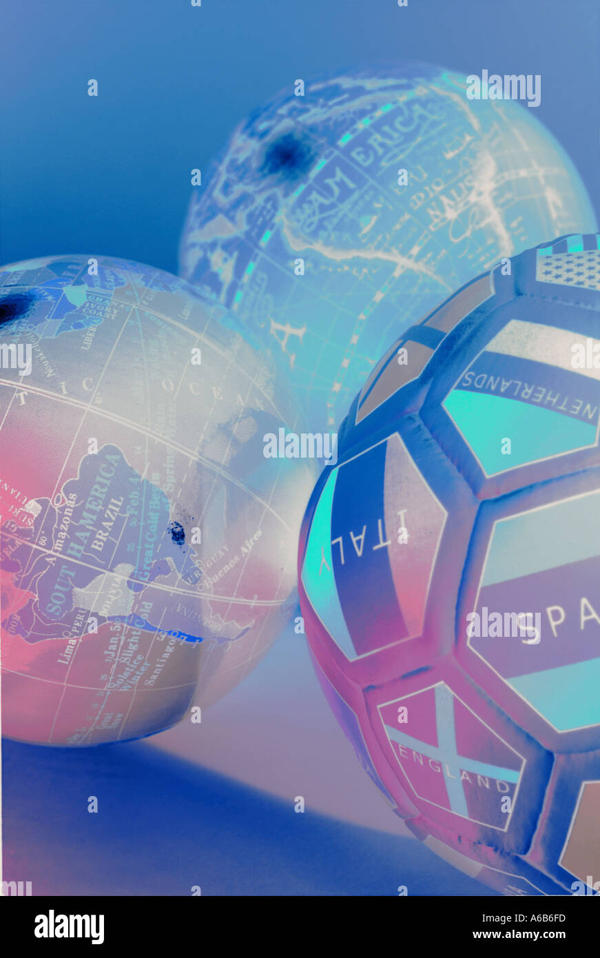 Soccer Ball and Globes Stock Photo - Alamy