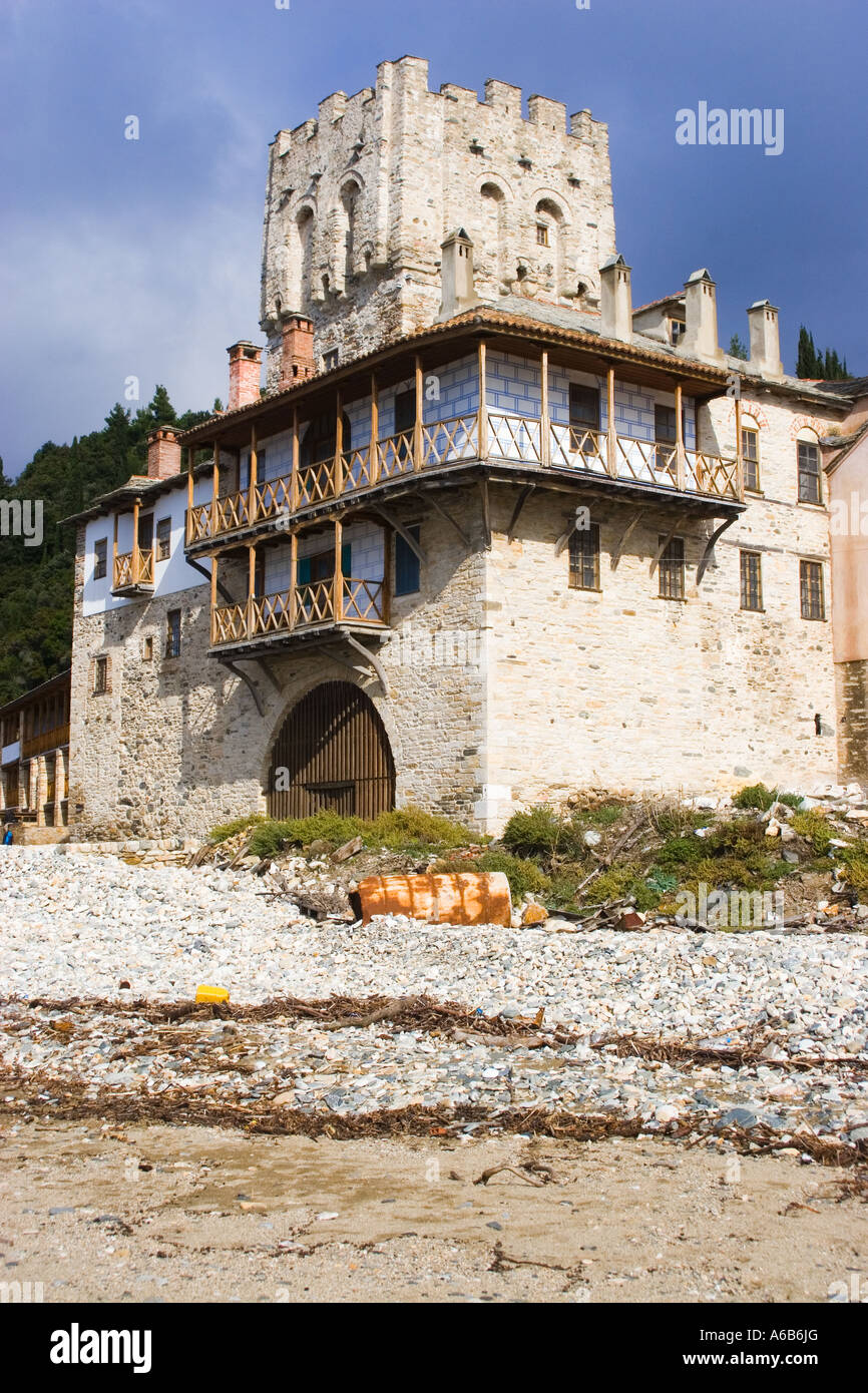 Harbour of Bulgarian monastery Zograf on Mount Athos peninsula, Greece ...