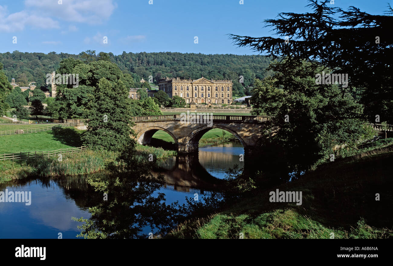 Chatsworth House and River Derwent Derbyshire England Stock Photo - Alamy