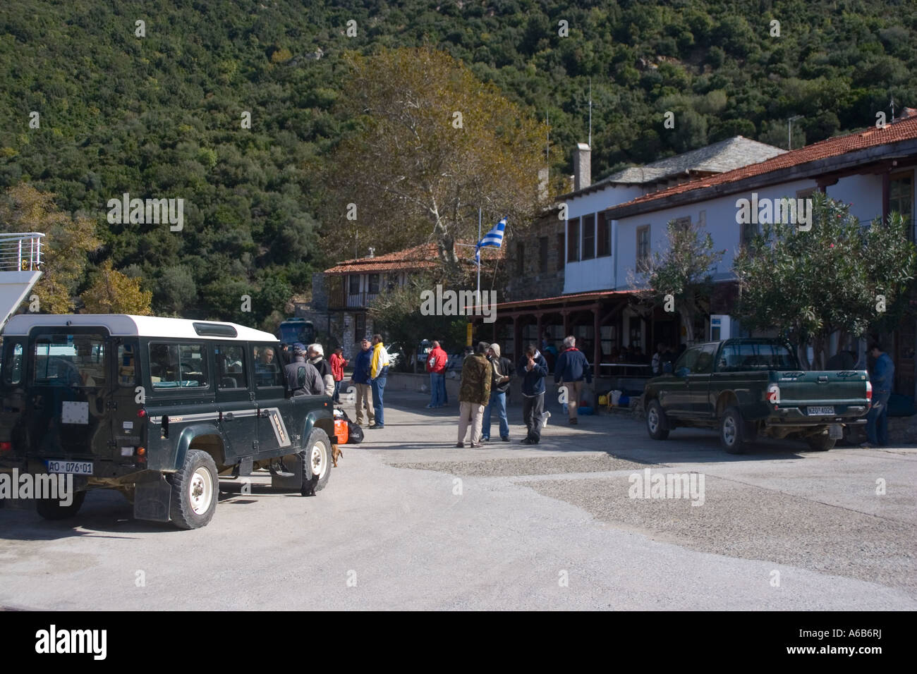 Dafni, port of Karea, capital of Mount Athos, Halkidiki peninsula ...
