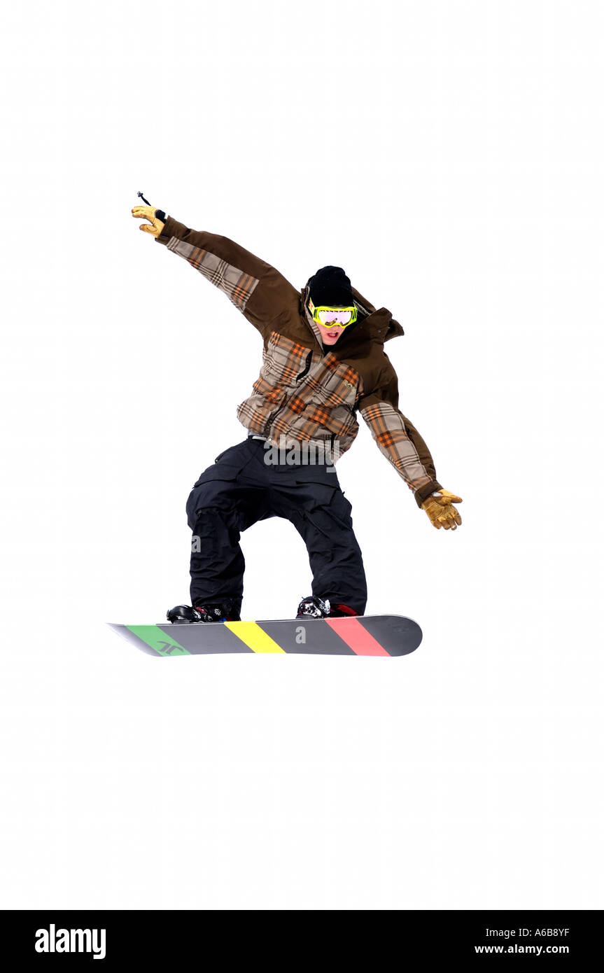Snowboarding snowboarder jumping in Cut Out Stock Images & Pictures - Alamy