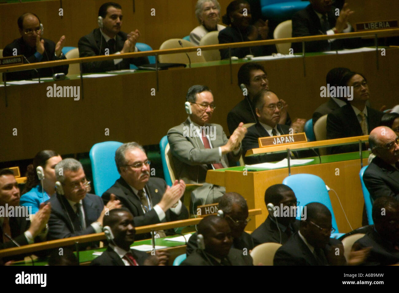 Japanese delegation at the General Assembly Hall UN headquarters in New ...