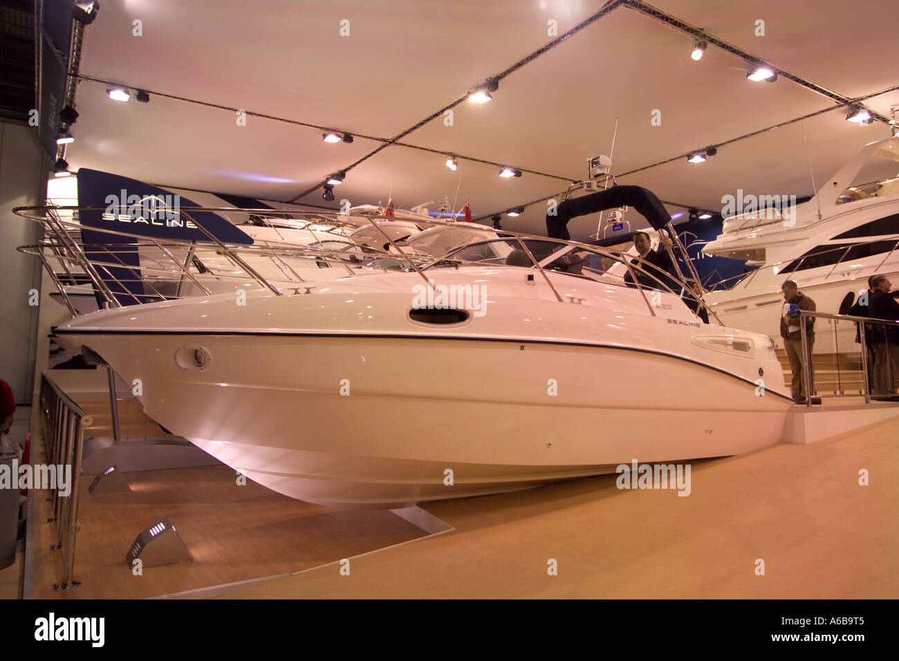 The London Boat show Sealine stand Stock Photo - Alamy